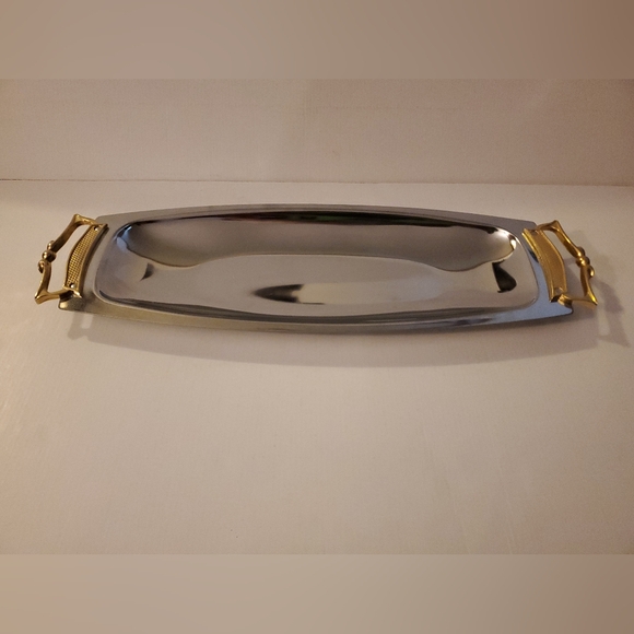 Dining | Kromex Serving Tray With Gold Tone Handles 1612 Inches Made In ...